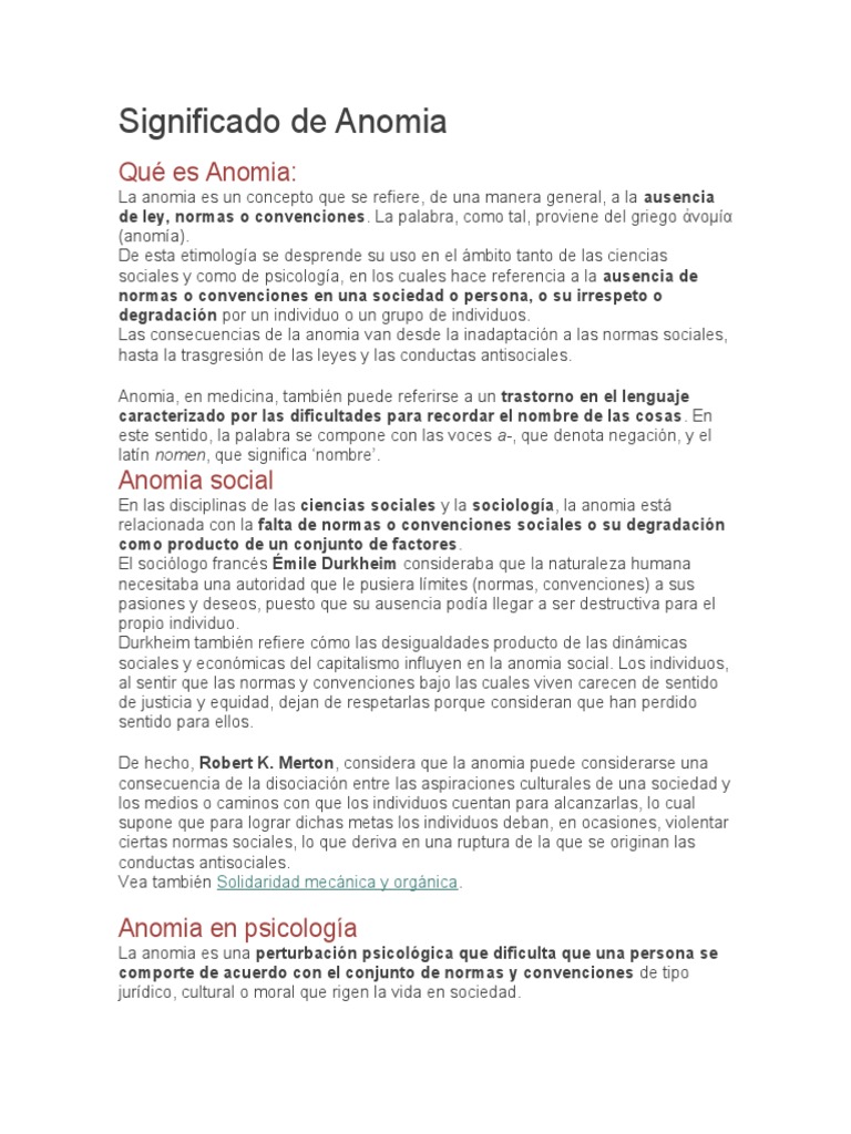 Significado de Anomia | PDF | Empatía | Ciencias del comportamiento