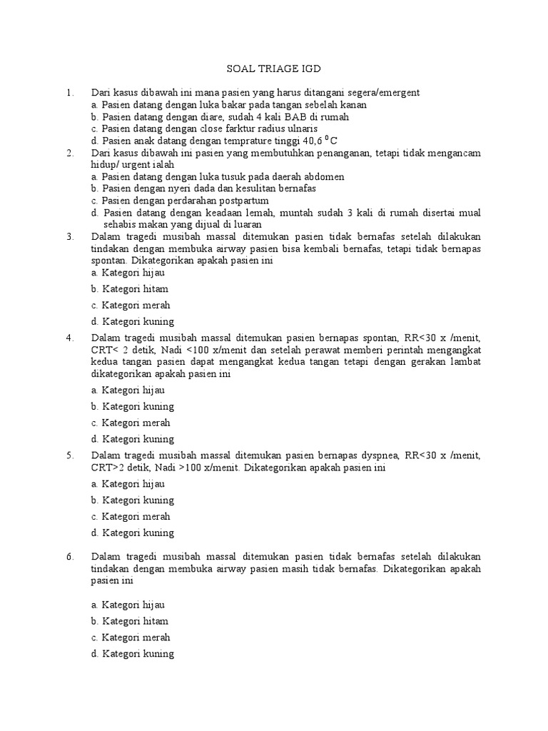 Soal Triage IGD dan Penanganan Darurat | PDF