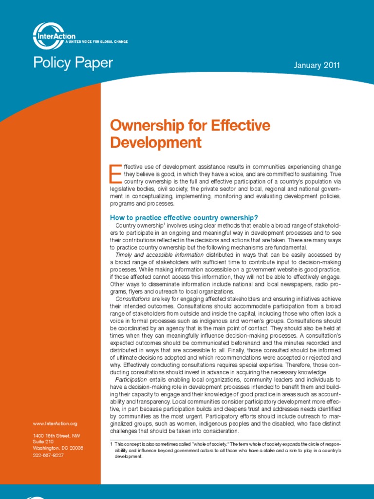 Effective Country Ownership in Development | PDF | Non Governmental ...