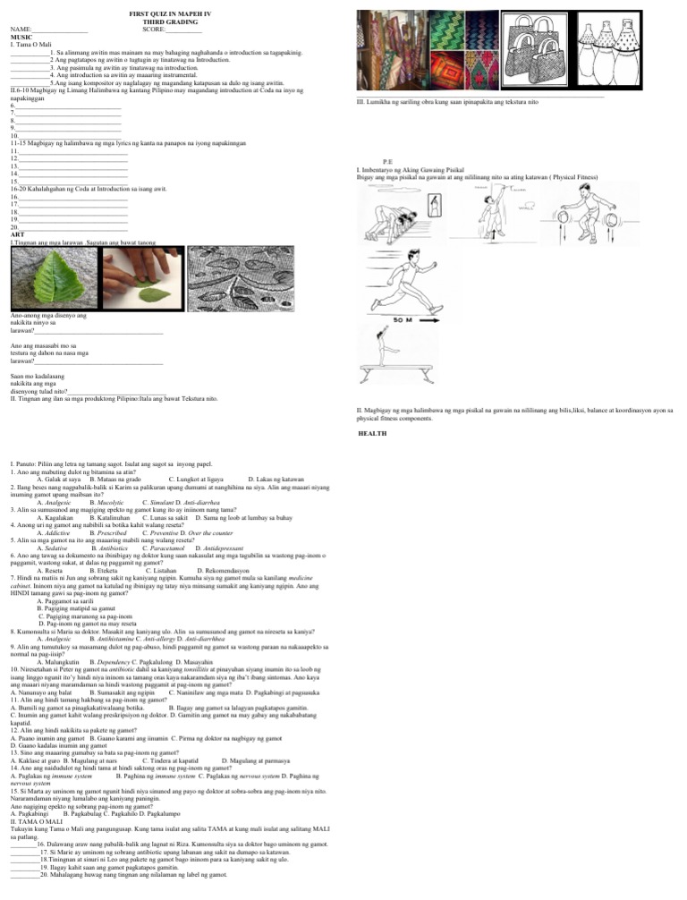 First Quiz in Mapeh Iv | PDF