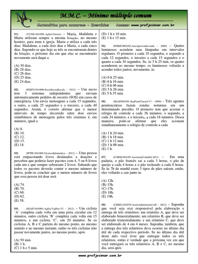 Desafios de Mínimo Múltiplo Comum | PDF | Tempo