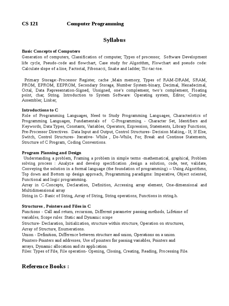 Syllabus: CS 121 Computer Programming | Download Free PDF | Computer ...