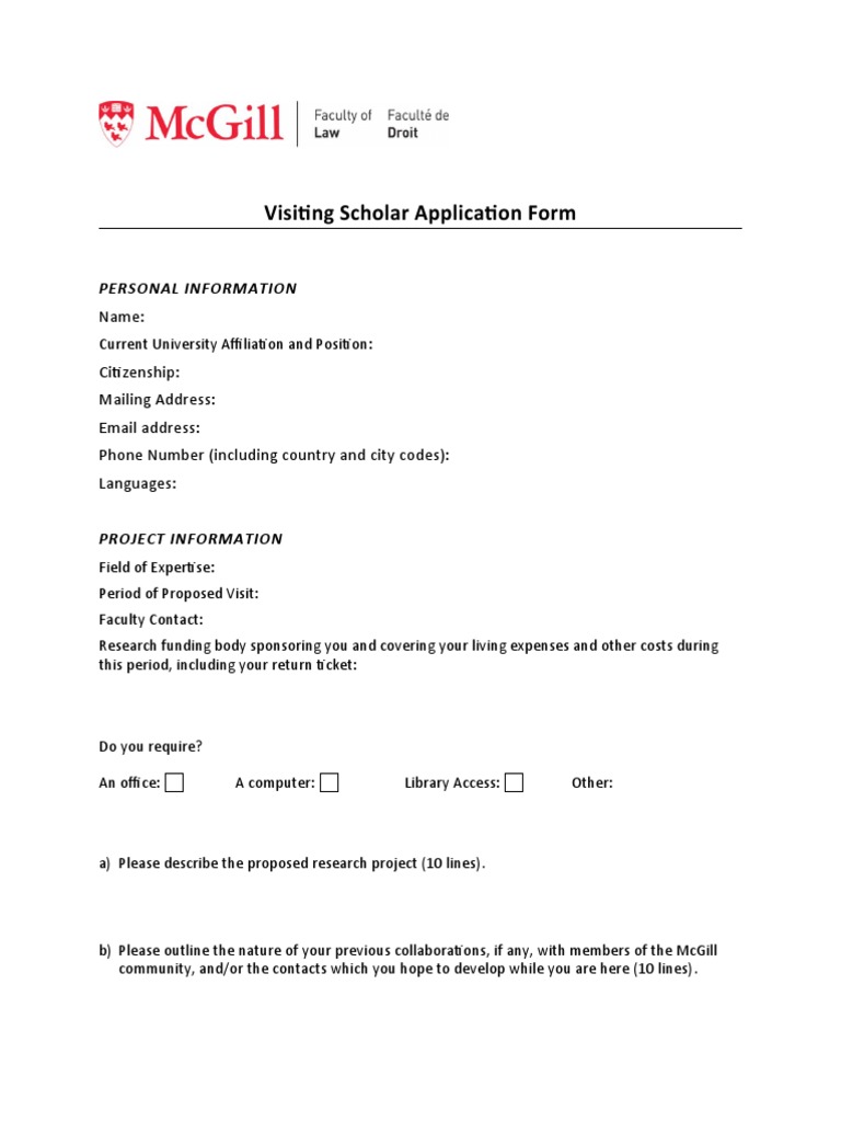 Visiting Scholar Application Form | PDF