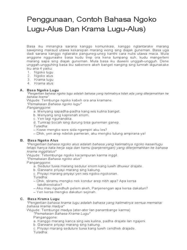 Materi Bahasa Ngoko Lugu Dan Alus | PDF