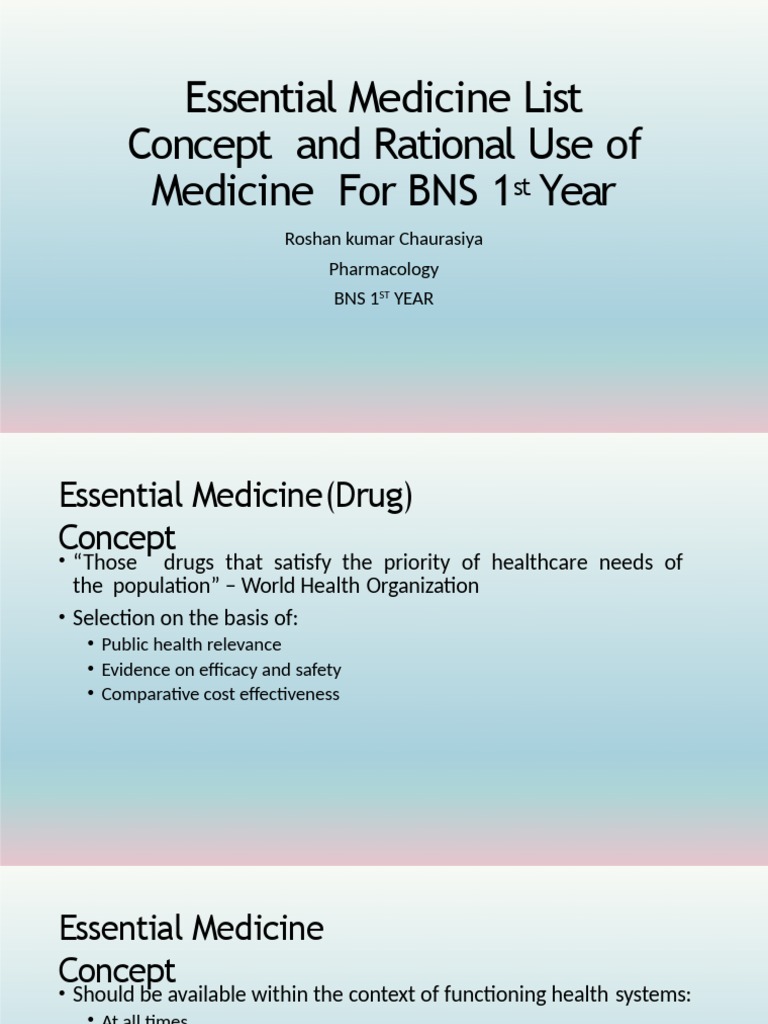 Essential Medicine Concept and Rational Use of Drugs | PDF | Dose ...