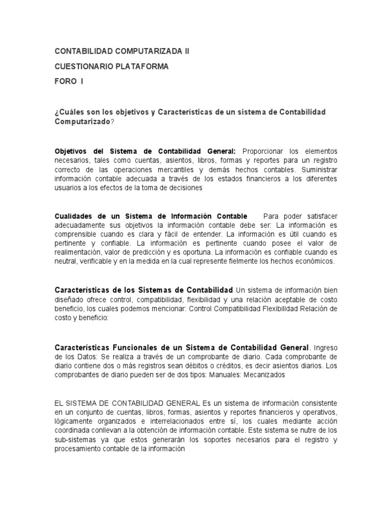 Objetivos y Características de Contabilidad Computarizada | PDF ...