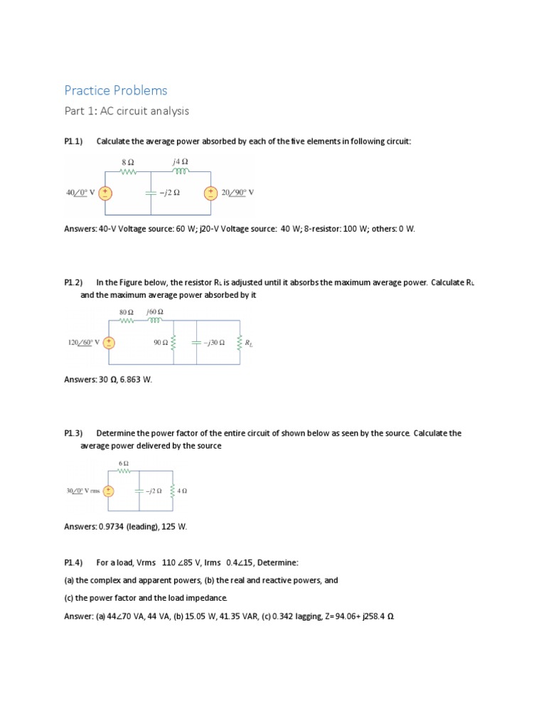 Practice Problems CircuitII - 1 | PDF