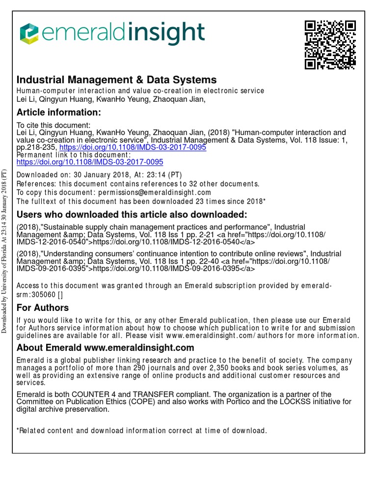 Industrial Management & Data Systems: Article Information | PDF | Human ...