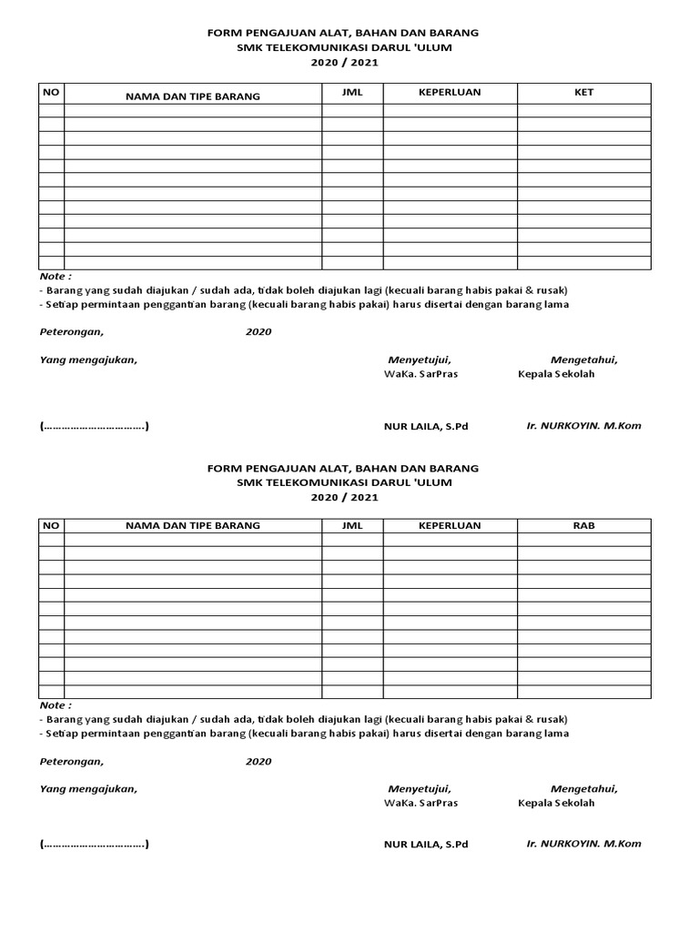 Form Pengajuan Barang | PDF