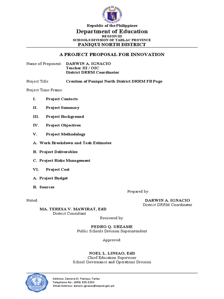 Department of Education: Paniqui North District A Project Proposal For ...