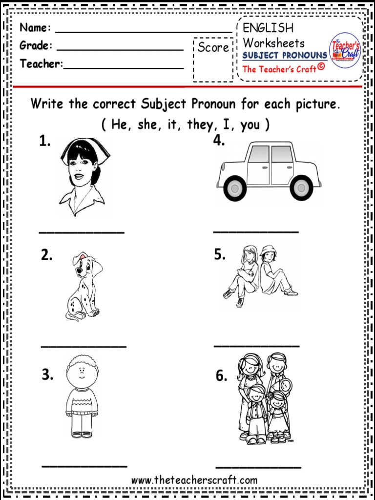 Subject Pronouns Worksheet For Grade 1