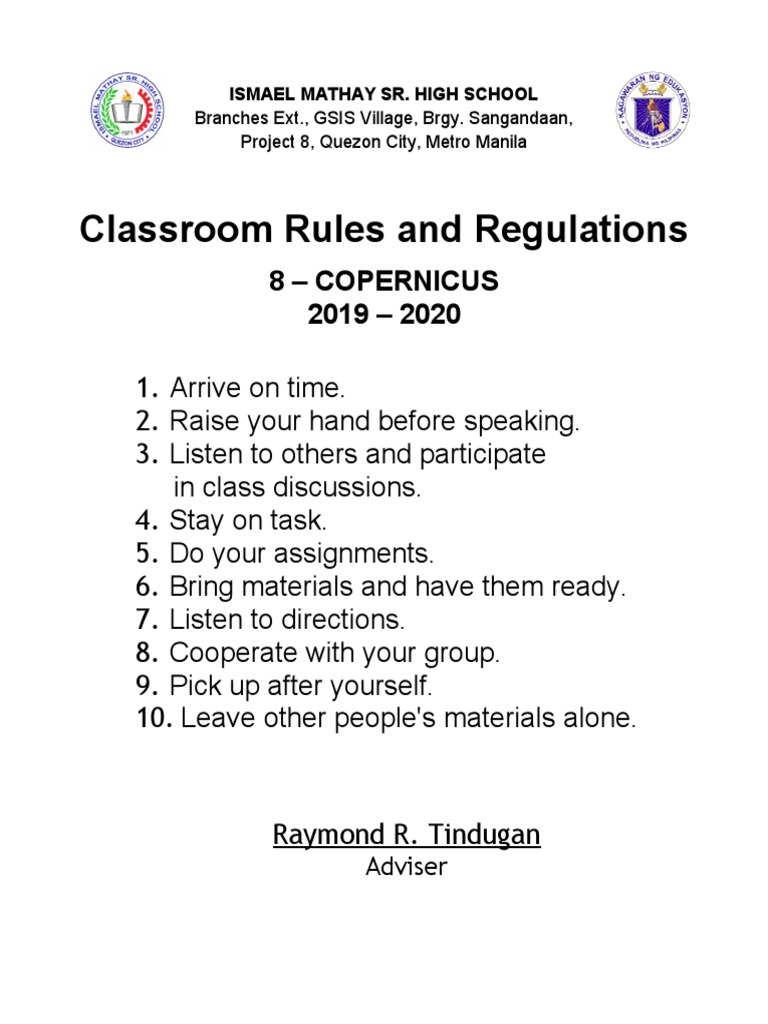 Classroom Rules and Regulation | PDF