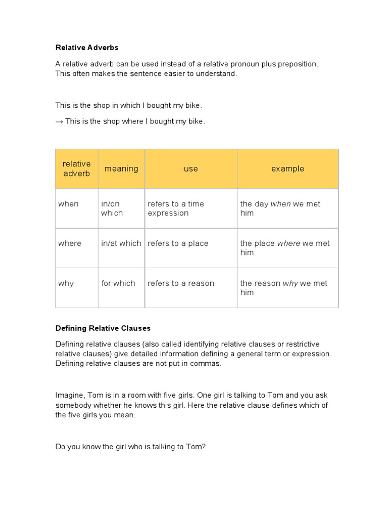 Relative Adverb Meaning Use Example | Download Free PDF | Morphology ...