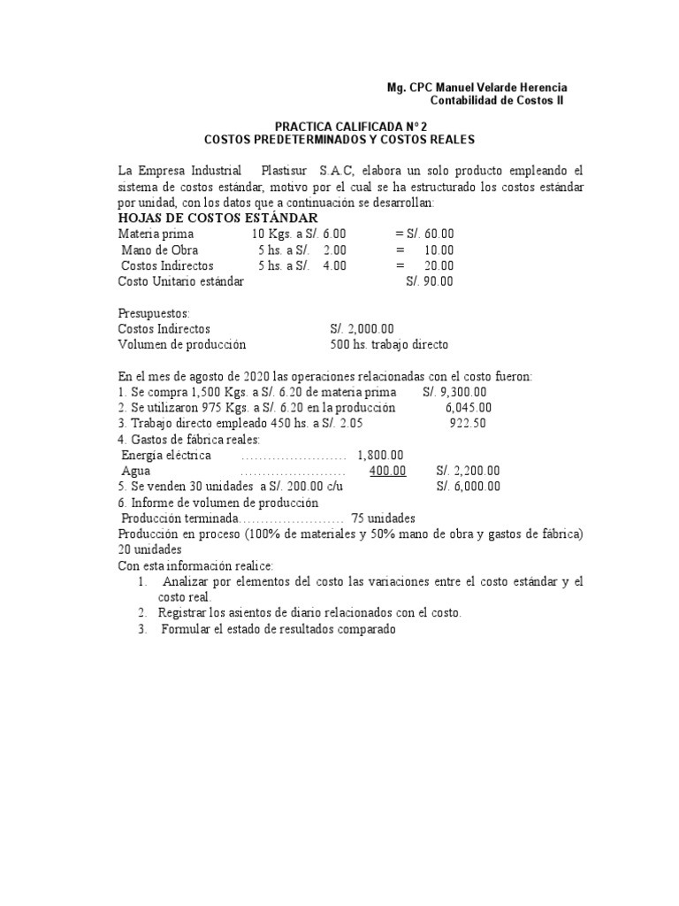 Practica de Costos N 2 Contab. de Costos Ii | PDF