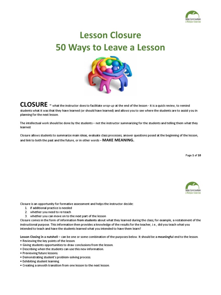 Lesson Closures 50 Ways To Leave A Lesson PDF | PDF | Business