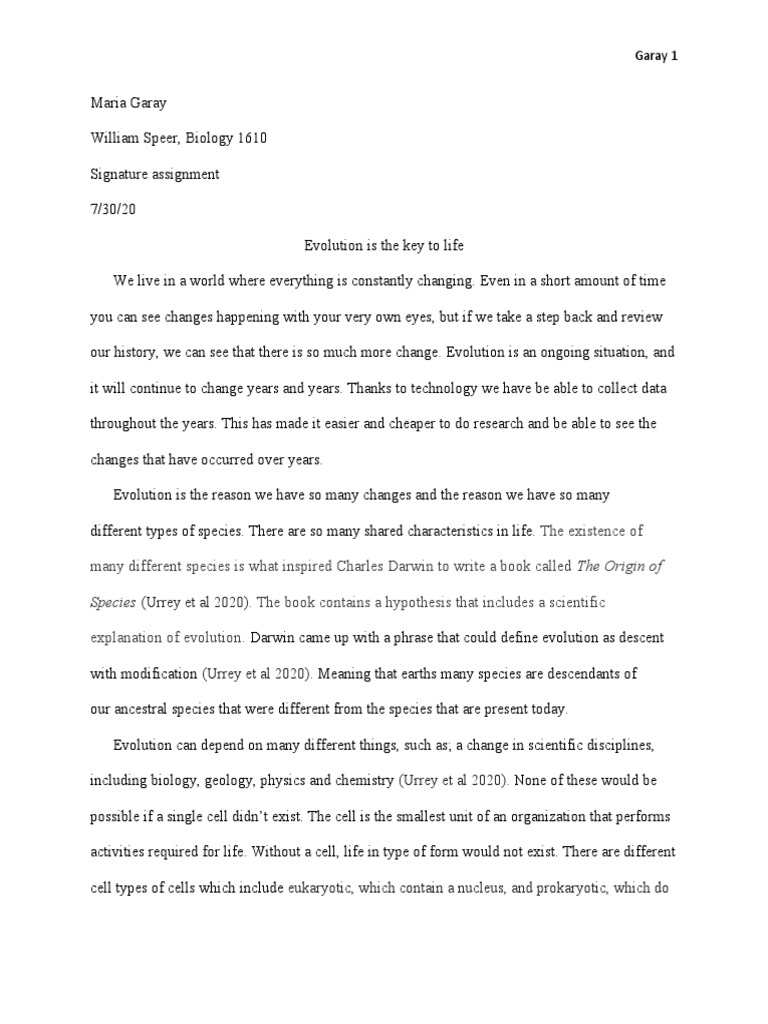 Signature Assingment Bio 1610 Revised1 | PDF | Evolution | Cell (Biology)