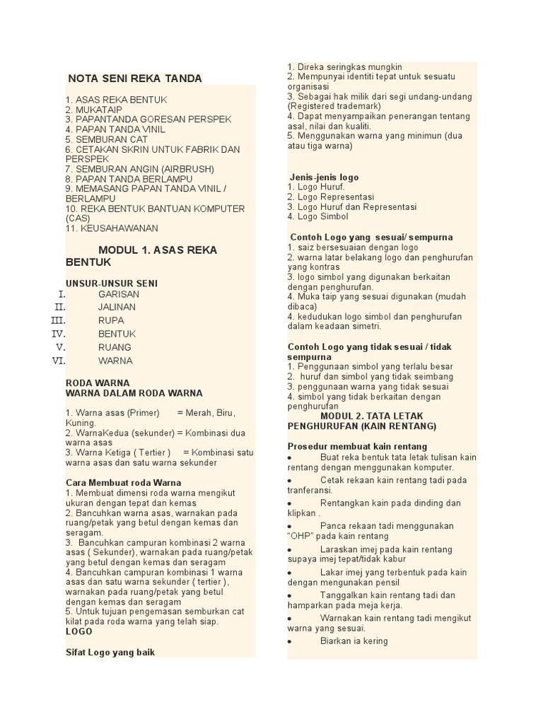 Nota Seni Reka Tanda | PDF