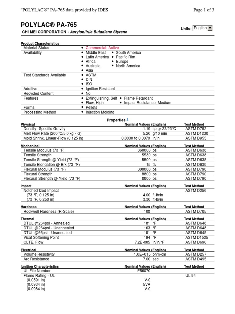 POLYLAC® PA-765: Page 1 of 3 "POLYLAC®" PA-765 Data Provided by IDES ...