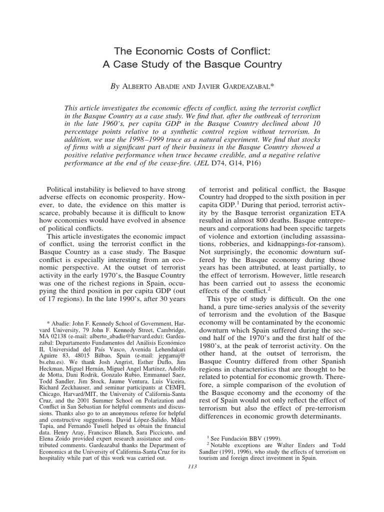 The Economic Costs of Conflict: A Case Study of The Basque Country ...