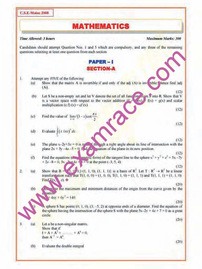 IAS Mains Mathematics 2008 | PDF | Geometric Objects | Abstract Algebra