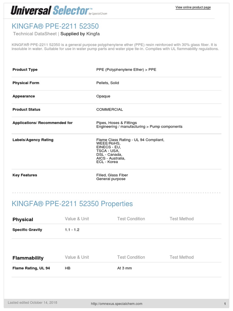 KINGFA® PPE-2211 52350 - Kingfa.pdf | PDF | Building Materials | Chemistry