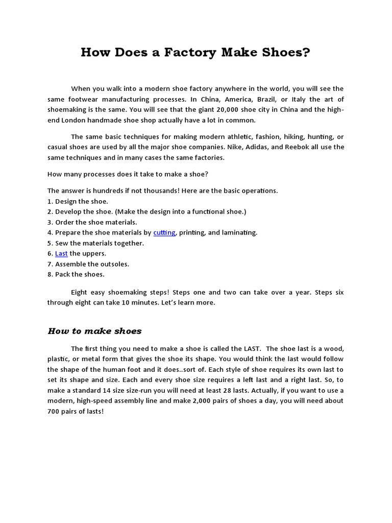Shoe Manufacturing Process Guide | PDF | Shoe | Softlines (Retail)
