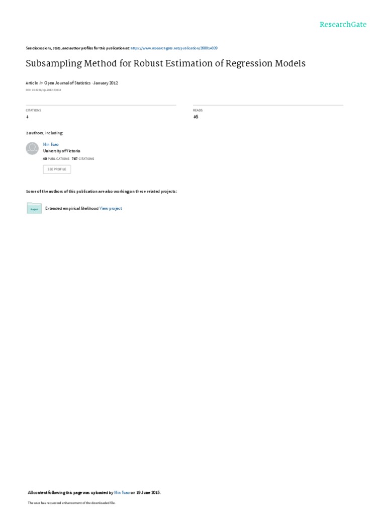 Subsampling Method For Robust Estimation of Regression Models - Tsao PDF | PDF | Robust ...