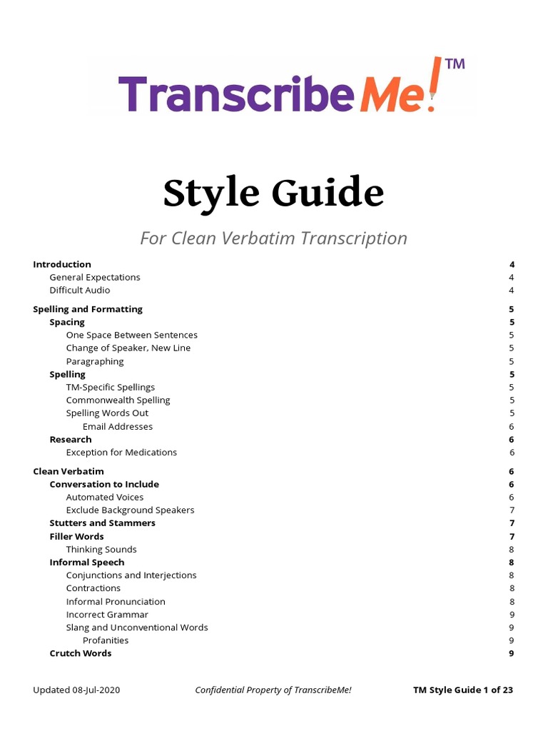 T104 - TranscribeMe Style Guide Version 3.1 20200708 PDF | PDF | Comma ...