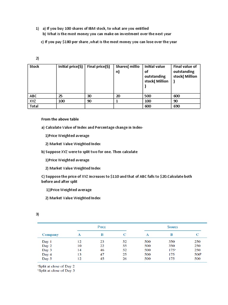 Index Computation and Holding Period Return With Answers | PDF | Stock ...