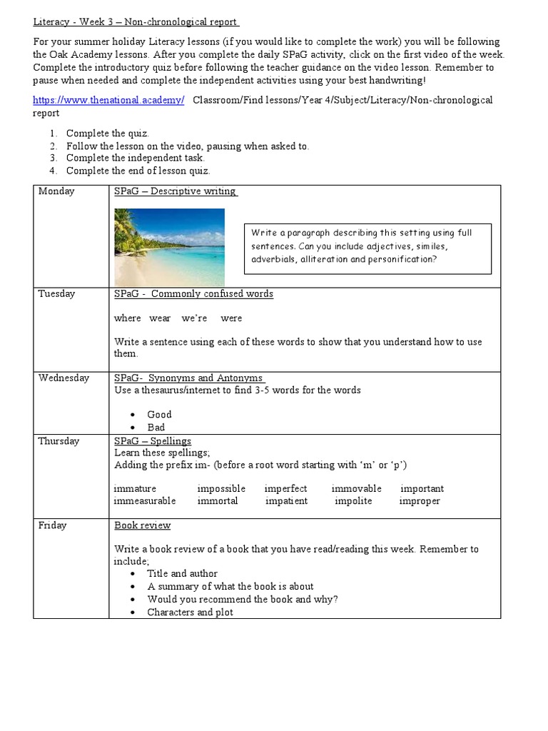 Week 3 Literacy & Numeracy Activities | PDF | Books