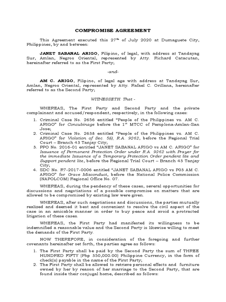 Compromise Agreement Settlement | PDF | Lawsuit | Private Law