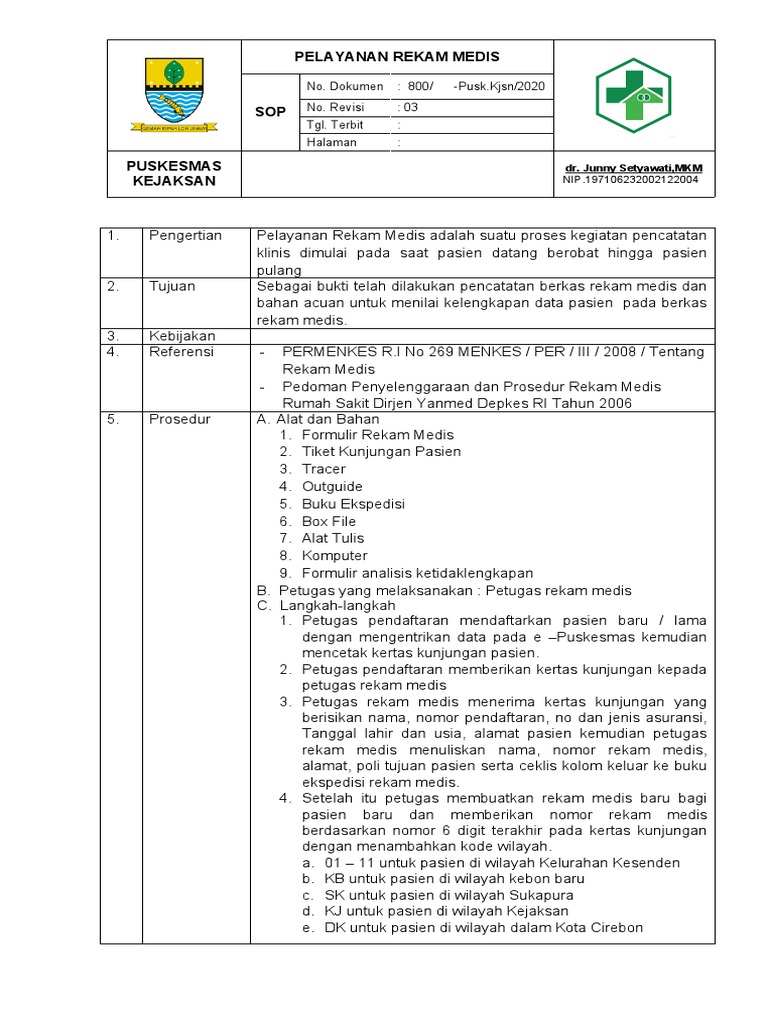 Sop Pelayanan Rekam Medis | PDF