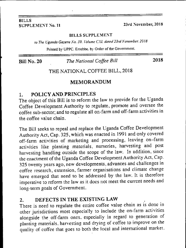 National Coffee Bill 2018 | PDF | Plant Nursery | Coffee