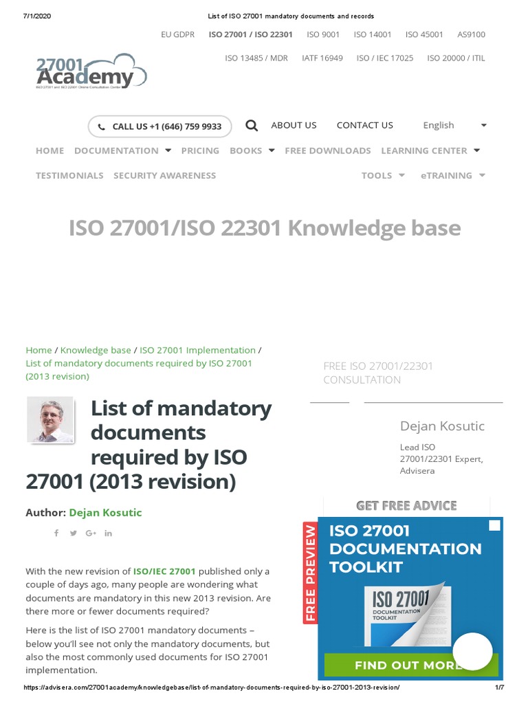 List of ISO 27001 Mandatory Documents and Records | PDF | Information ...