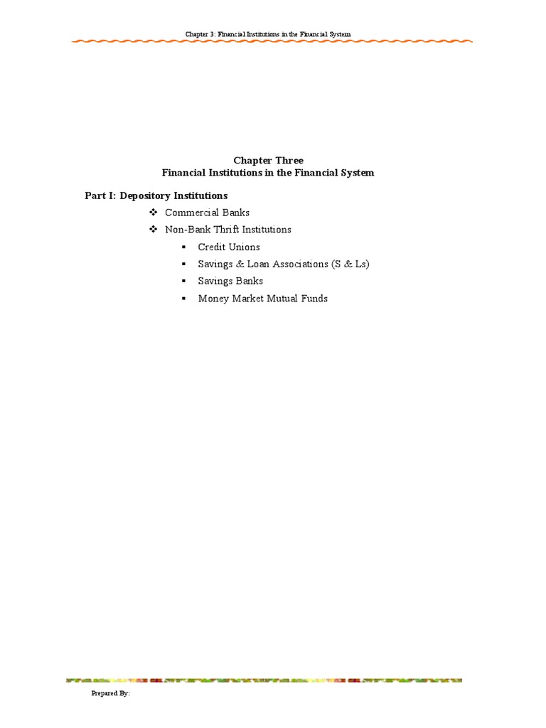 Chapter Three Financial Institutions in The Financial System Part I ...