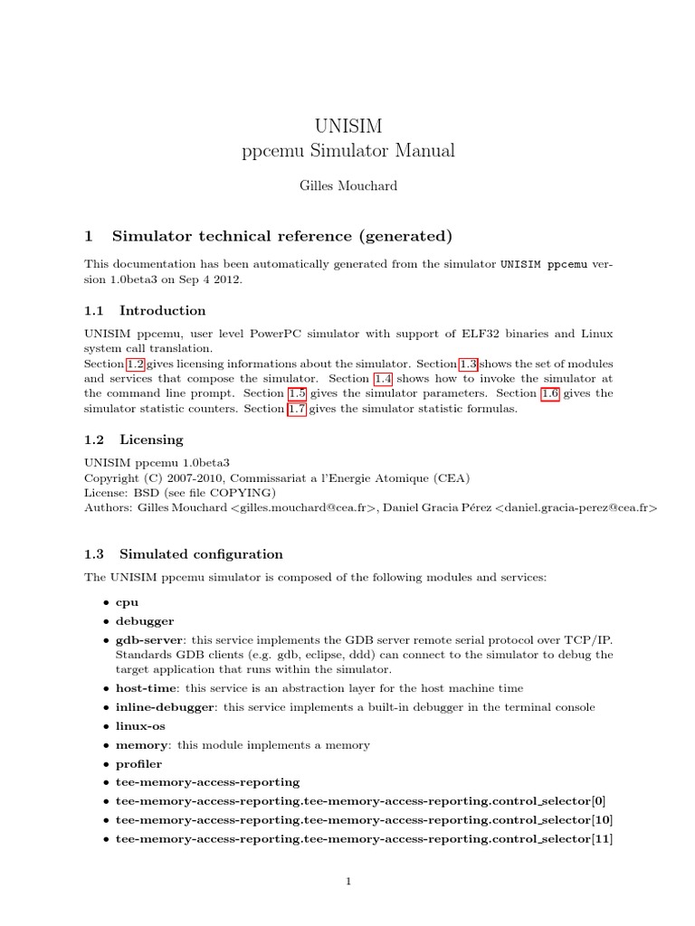 Unisim Ppcemu Simulator Manual: 1 Simulator Technical Reference ...
