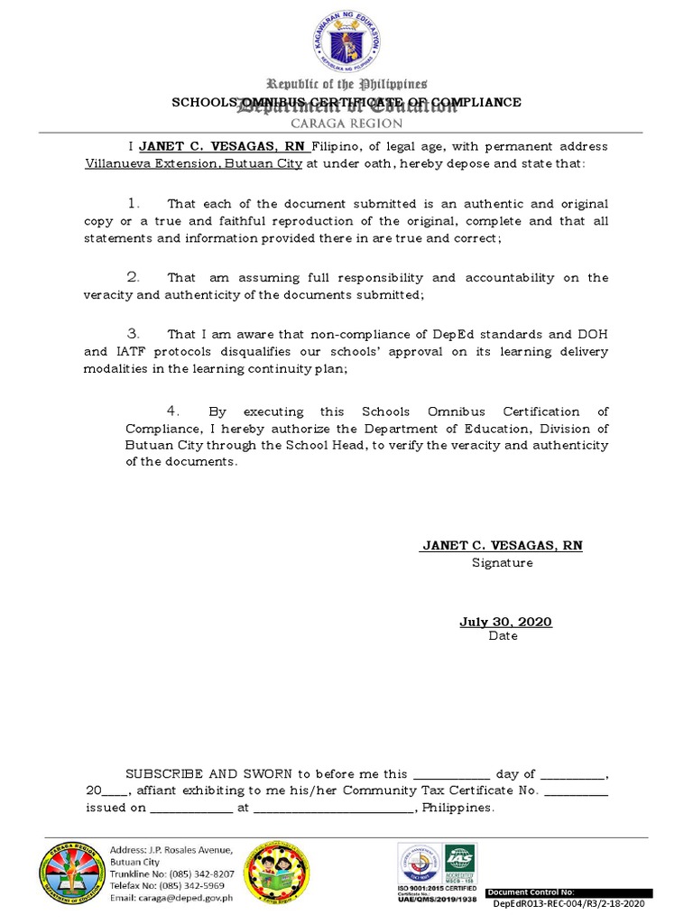 FINAL Omnibus Certificate of Compliance | PDF