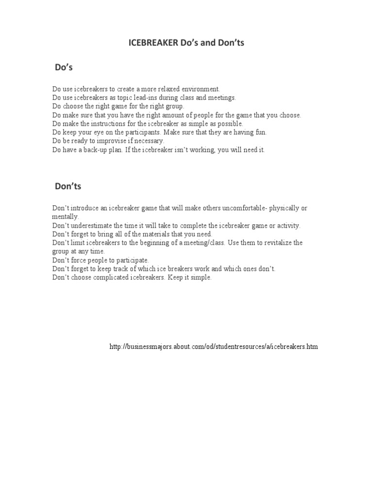 ICEBREAKER Dos and Donts | PDF