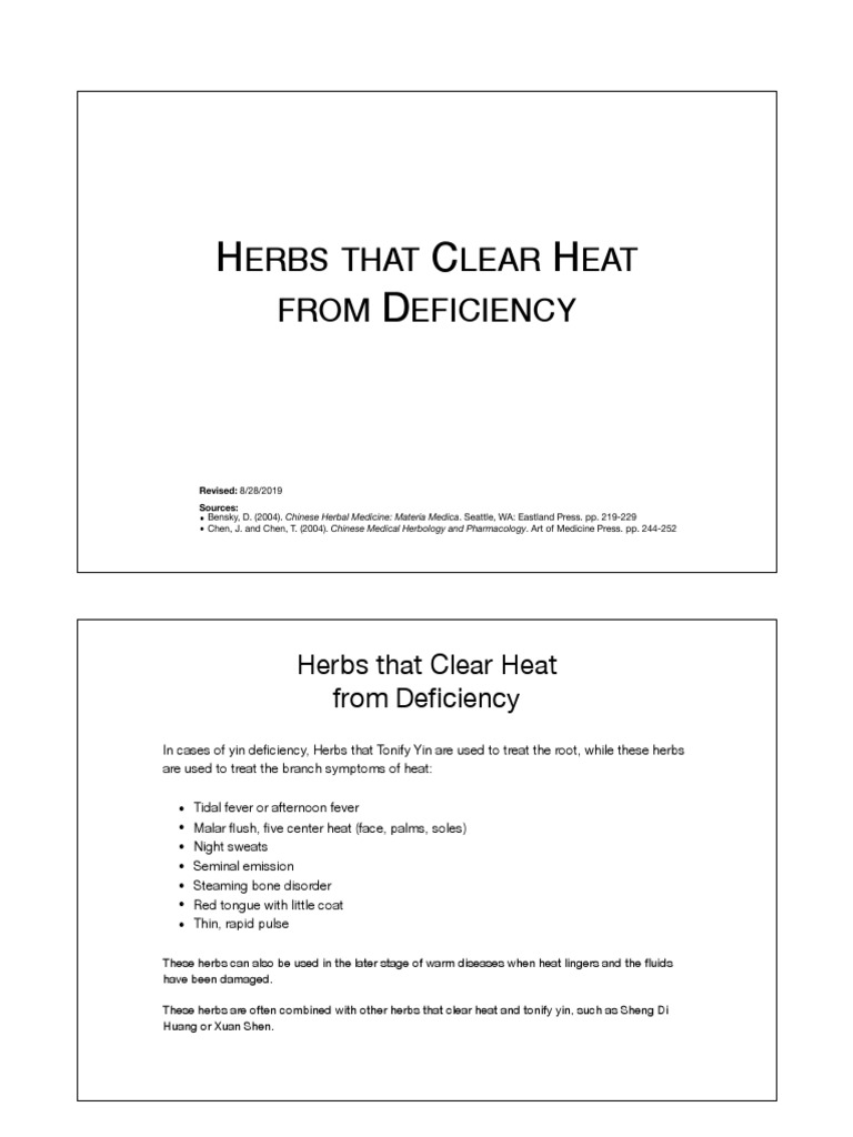 Herbs that Clear Heat from Deficiency | PDF | Fever | Traditional ...