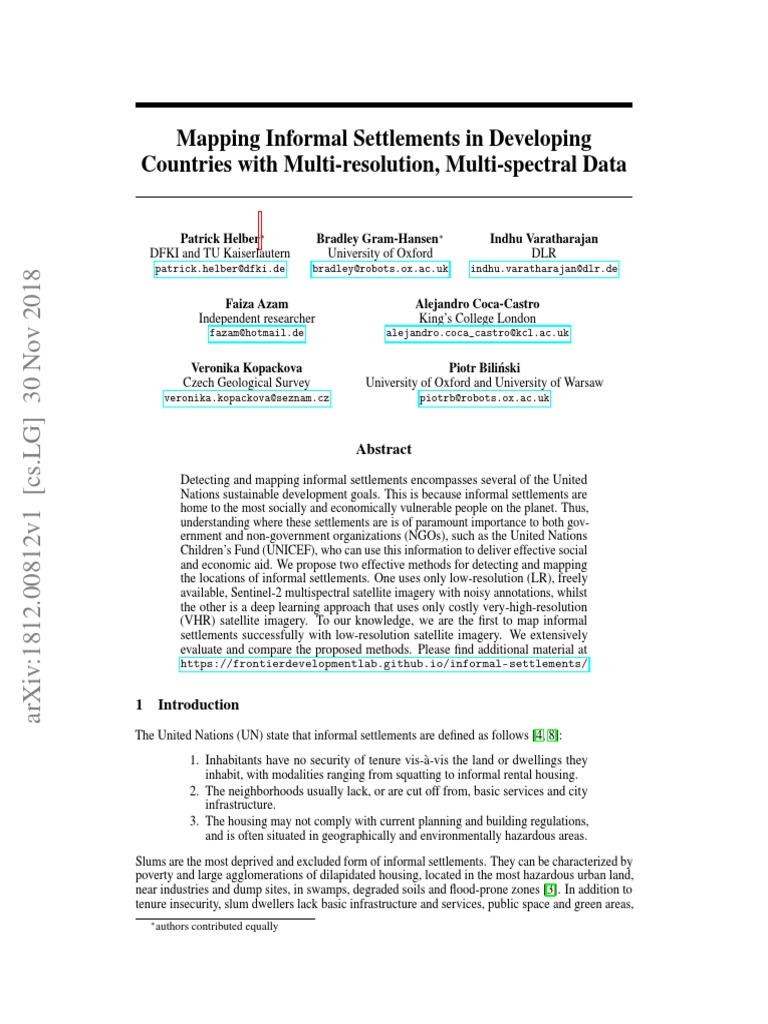 Mapping Informal Settlements in DevelopingCountries With Multi-Resolution, Multi-Spectral Data | PDF