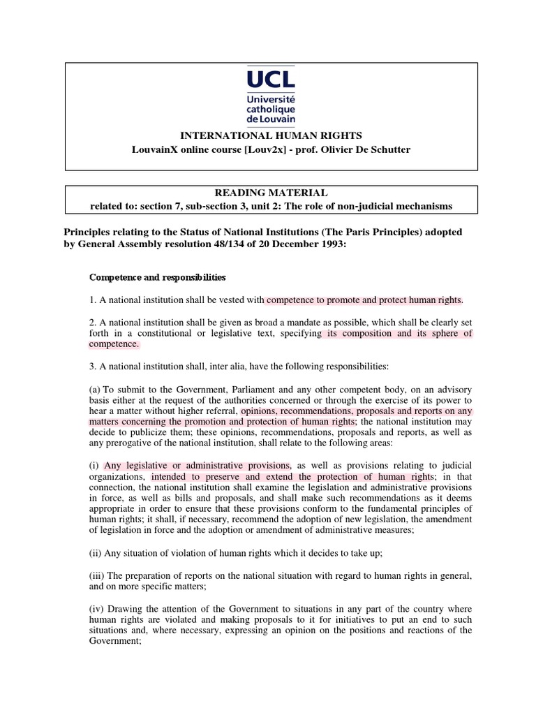 Paris Principles on Human Rights Overview | PDF | Human Rights | United ...