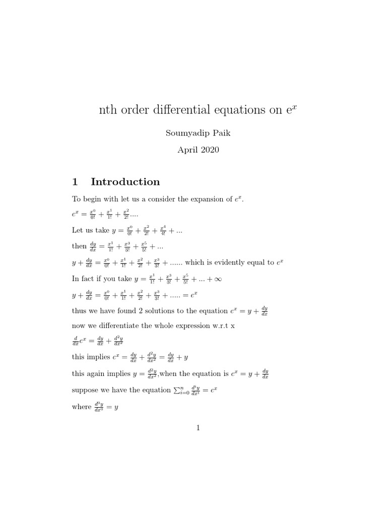 NTH Order Differential Equations On e | PDF | Equations | Mathematical ...