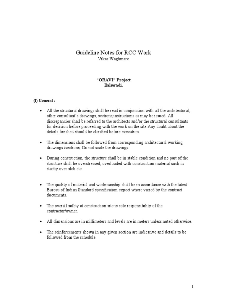 Guideline Notes For RCC Work | PDF | Concrete | Composite Material