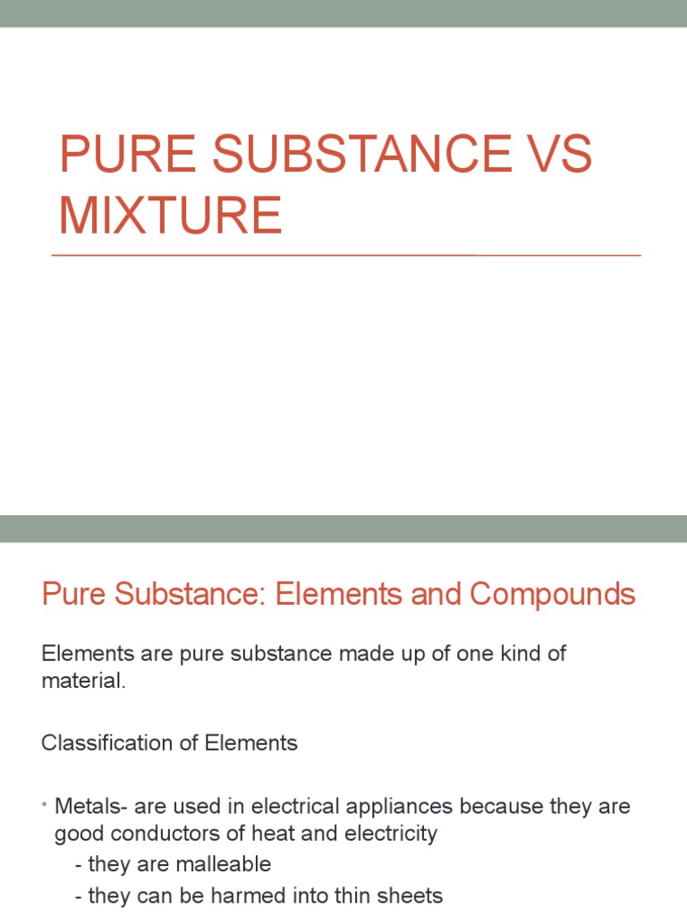 Pure Substance Vs Mixture Grade 6 | PDF