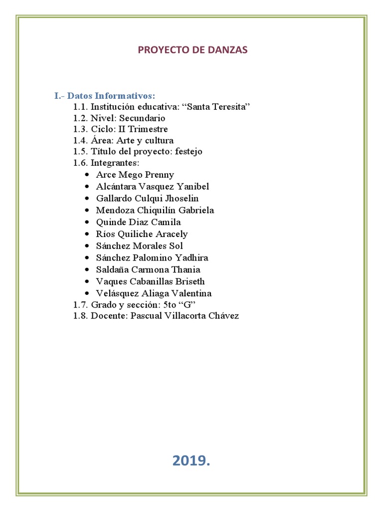 Estructura Proyecto de Danza Festejo | PDF | Musica Latinoamericana | Musica Sudamericana