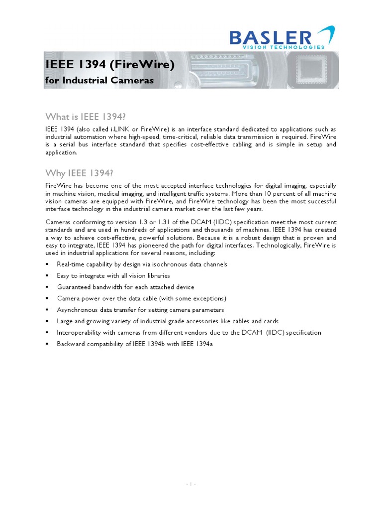 IEEE 1394 FireWire For Industrial Cameras PDF | PDF | Computer Data ...