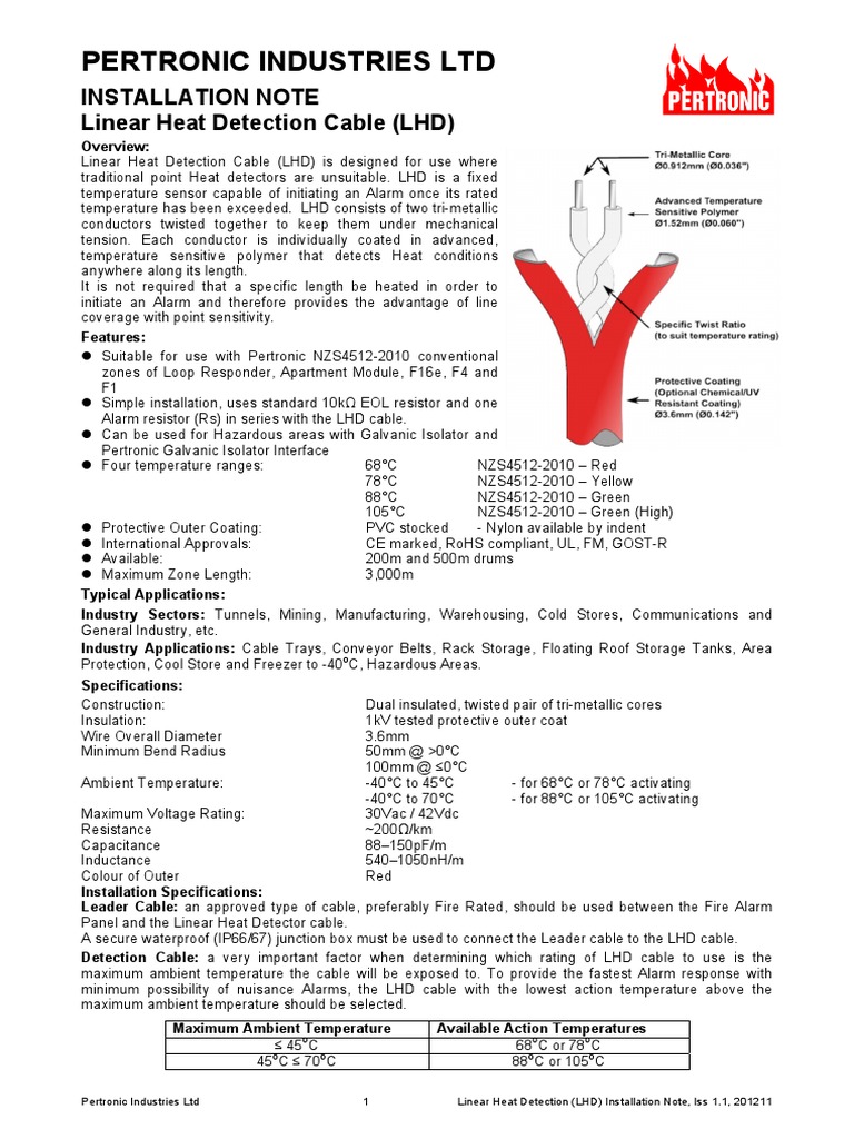 Pertronic Industries LTD: Installation Note Linear Heat Detection Cable ...