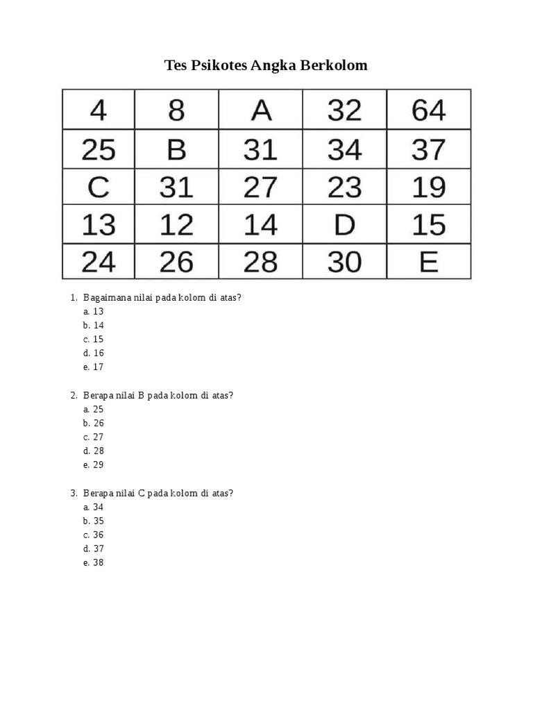 Tes Psikotes Angka Berkolom | PDF