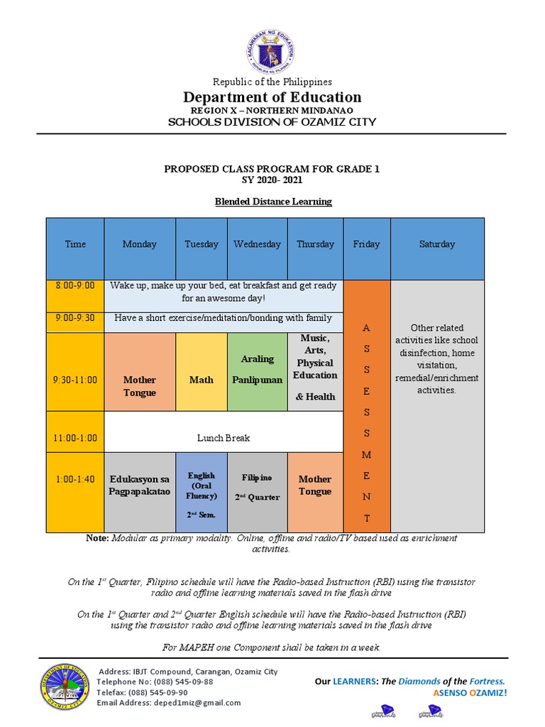Grade 1 Class Program B | PDF | Behavior Modification | Learning