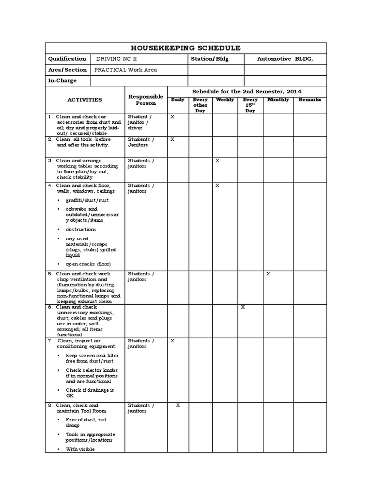 01 Housekeeping Schedule | PDF | Building Engineering | Nature